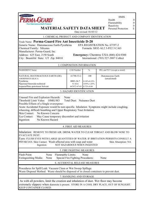 MSDS Fire Ant Insecticide D-20 - Perma-Guard