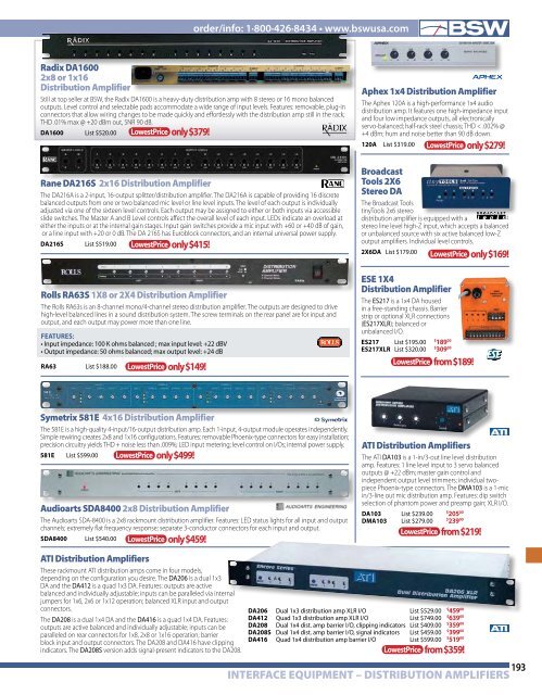 INTERFACE EQUIPMENT – DISTRIBUTION AMPLIFIERS - Bsw