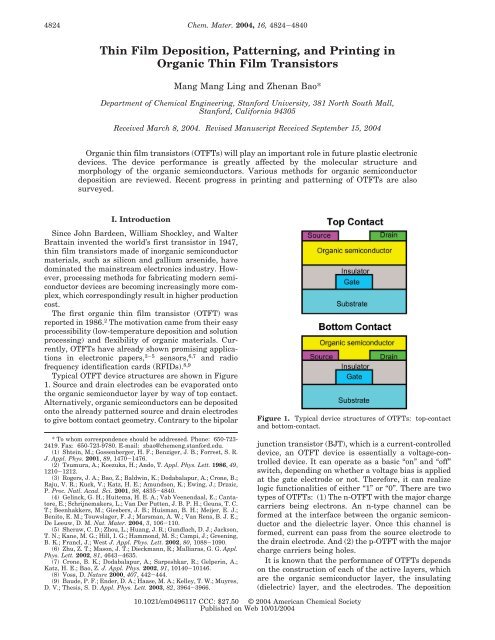 Thin Film Deposition, Patterning, and Printing in Organic Thin Film ...
