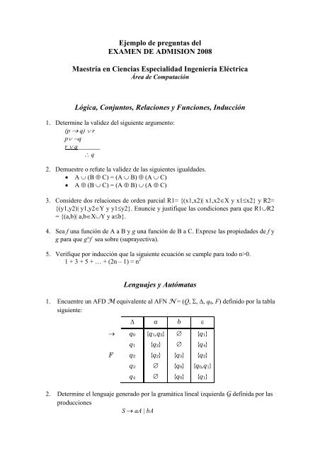 EXAMEN DE ADMISION - Cinvestav EXAMEN DE ADMISION - Cinvestav