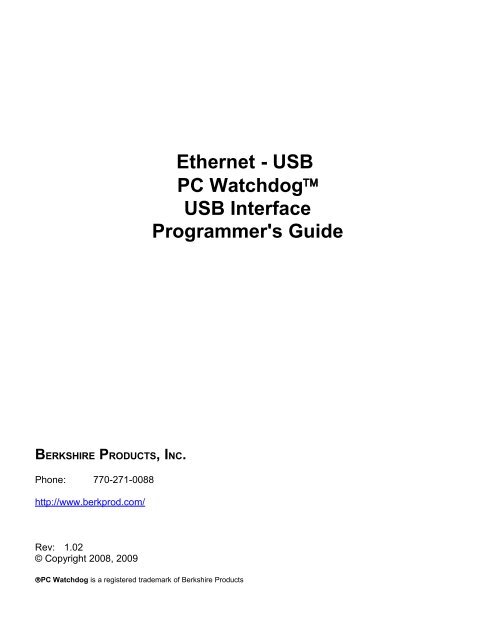 USB PC Watchdog™ USB Interface Programmer's Guide - Berkshire ...