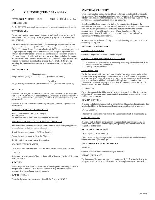 GLUCOSE (TRINDER) ASSAY - Sekisui Diagnostics