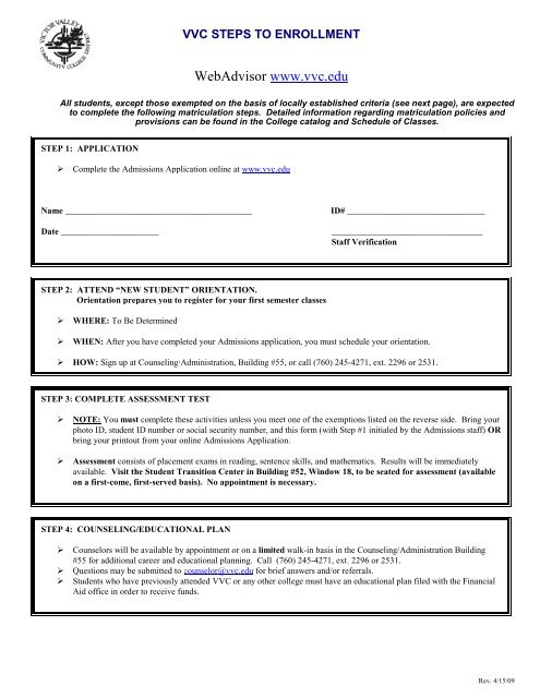 WebAdvisor www.vvc.edu - Victor Valley College