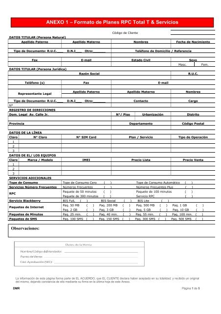 Anexo 1 â Planes RPC Total T & Servicios - Claro