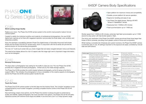 Phase One IQ series with 645DF camera - Specular