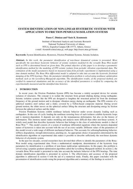 System identification of non-linear hysteretic systems