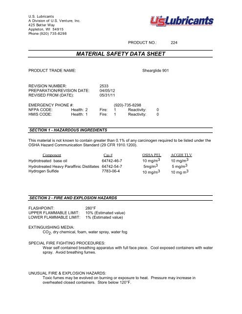 MSDS - US Lubricants