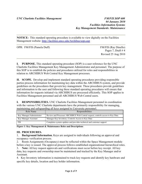 SOP 600: Key Management Draft - Facilities Management