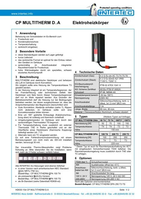 CP MULTITHERM D.A Elektroheizkörper - Intertec-Hess GmbH