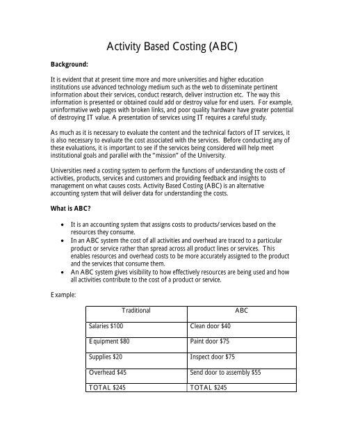 Activity Based Costing (ABC)