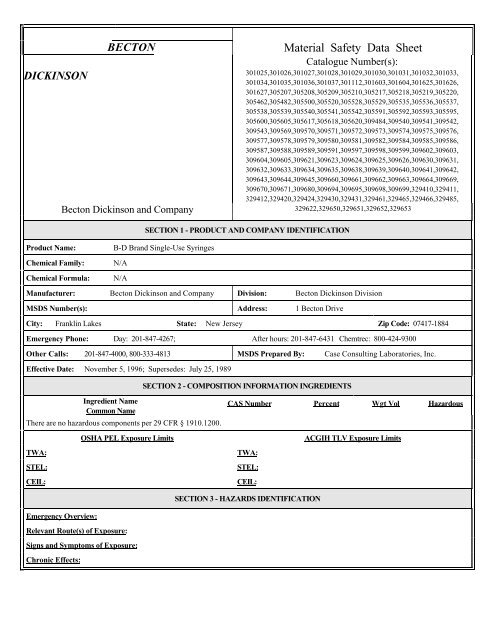 MSDS - BD Product Catalog