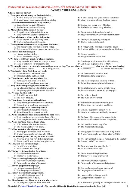 PASSIVE VOICE EXERCISES PASSIVE VOICE EXERCISES