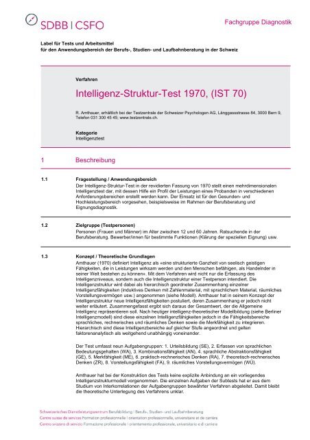 Intelligenz-Struktur-Test 1970, (IST 70) - Fachgruppe Diagnostik ...