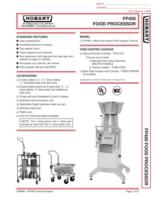 fp400 food processor fp400 food processor - Hobart