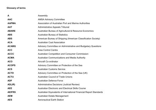 Glossary - Australian Maritime Safety Authority