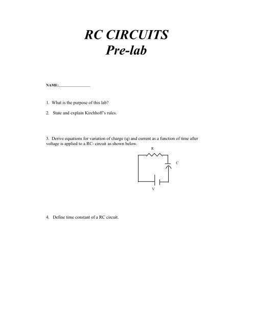 Rc Circuits Pre Lab
