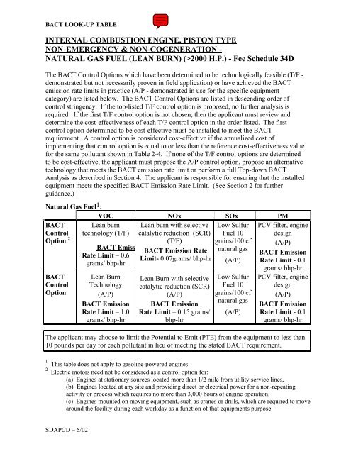 internal combustion engine, piston type - Air Pollution Control District