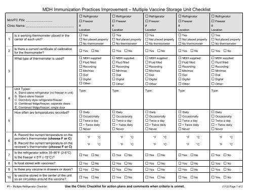 Multiple Vaccine Storage Unit Checklist