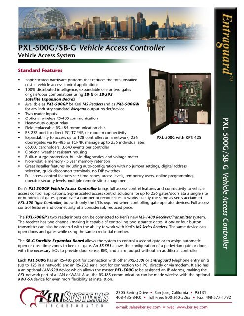 PXL-500G/SB-G Vehicle Access Controller - Keri Systems