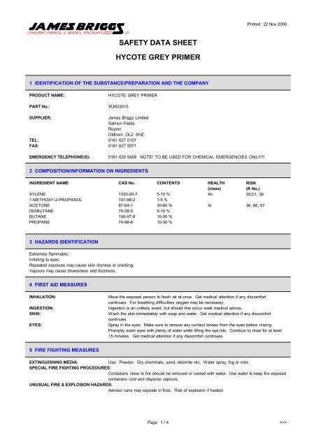 SAFETY DATA SHEET HYCOTE GREY PRIMER - Saxon Brands