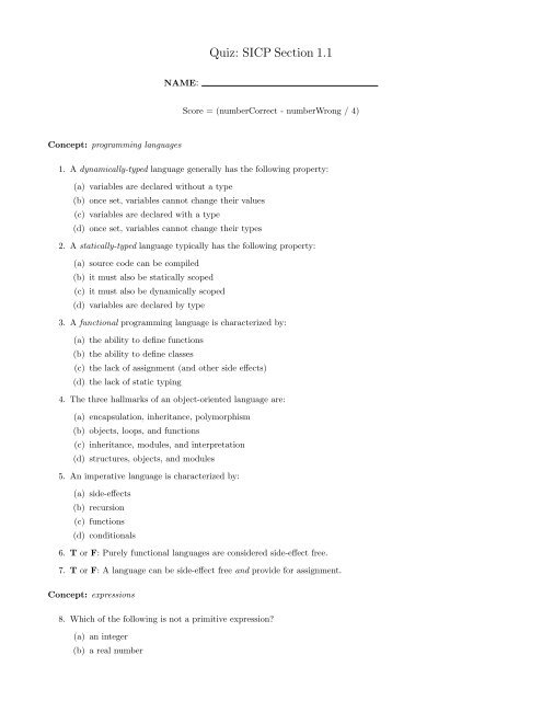 Quiz: SICP Section 1.1