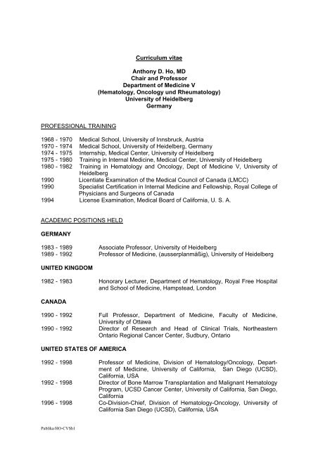 CV Prof. Ho - Heidelberg University Hospital