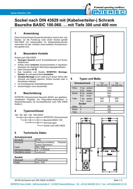 Sockel nach DIN 43629 mit (Kabelverteiler ... - Intertec-Hess GmbH