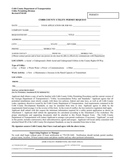 COBB COUNTY UTILITY PERMIT REQUEST PERMIT#