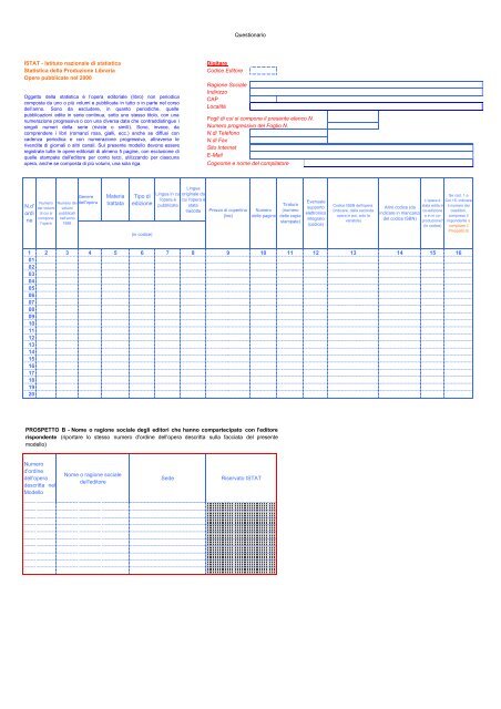 Questionario ISTAT - Istituto nazionale di statistica Digitare ... - Istat.it