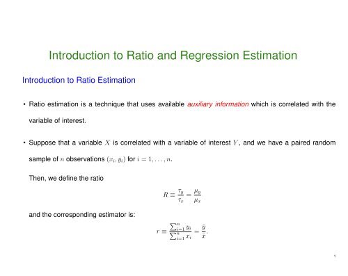Introduction to Ratio and Regression Estimation