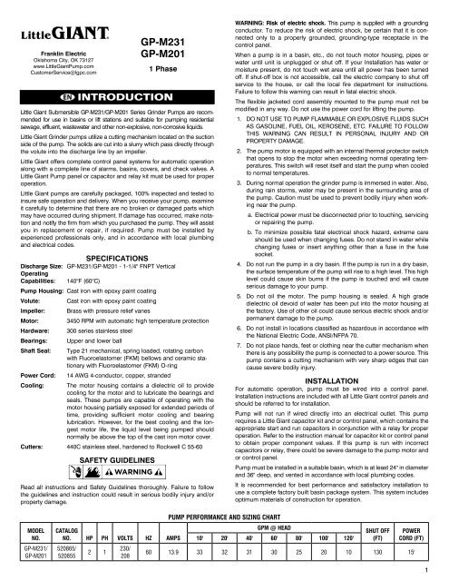 GP-M231 GP-M201 - Franklin Electric