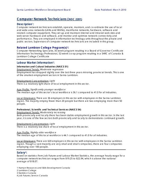 Computer Network Technicians (NOC 2281) - Lambton College