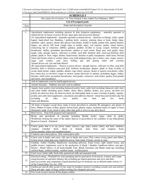 UP VAT Schedule of Rate - Commercial Tax