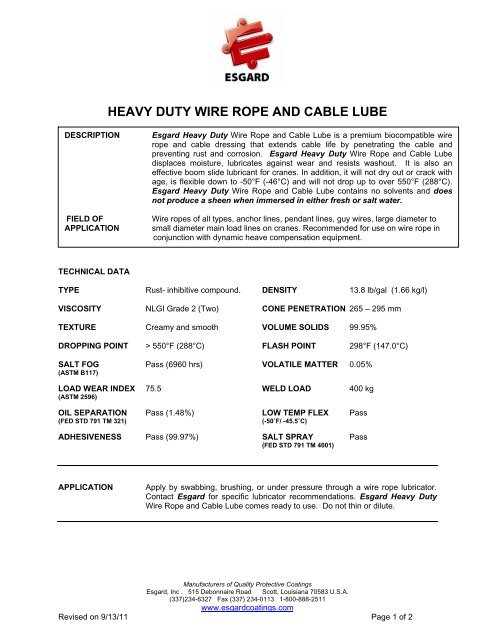 HEAVY DUTY WIRE ROPE AND CABLE LUBE - Esgard