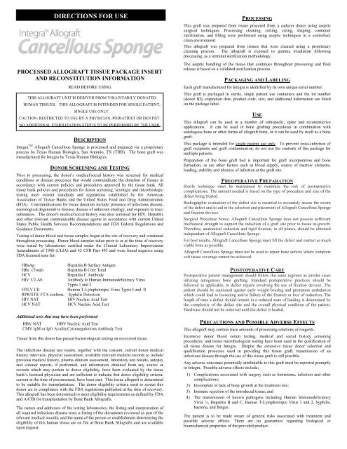 L03-1066 Rev. B DFU Allograft Cancellous Sponge - Integra ...