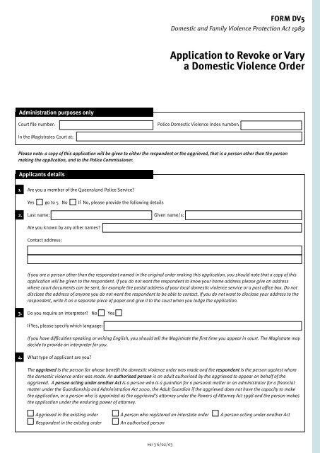 Form DV5: Application to Revoke or Vary a Domestic Violence Order