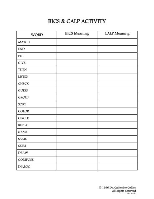 BICS & CALP ACTIVITY