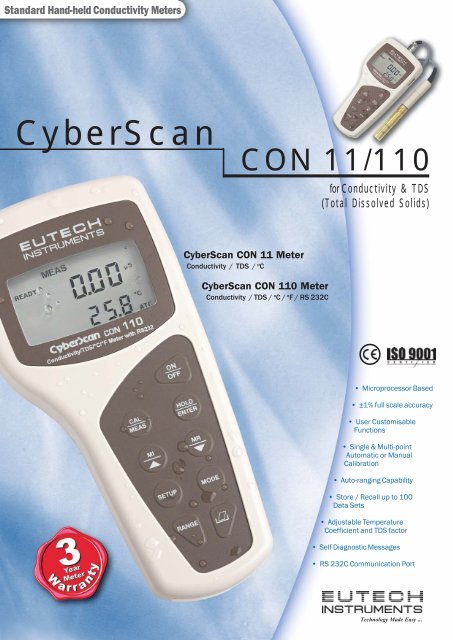 CyberScan CON 11/110 Conductivity/TDS/RS232 Meter - Eutech