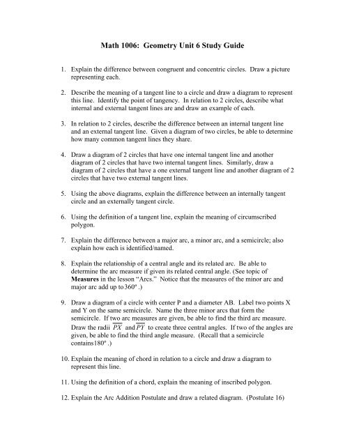 Math 1005: Geometry Unit 5 Study Guide