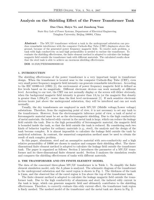 Analysis on the Shielding Effect of the Power Transformer Tank - Piers
