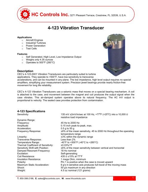 4-123 Velocity Sensor - HC Controls Inc