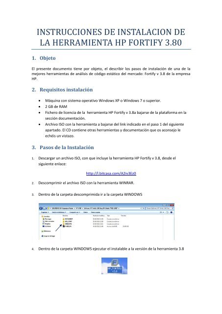 INSTRUCCIONES DE INSTALACION DE LA HERRAMIENTA HP FORTIFY 3.80