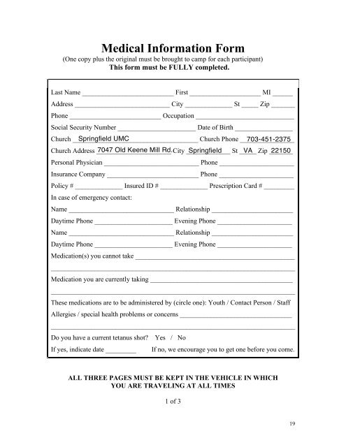 Medical Information Form