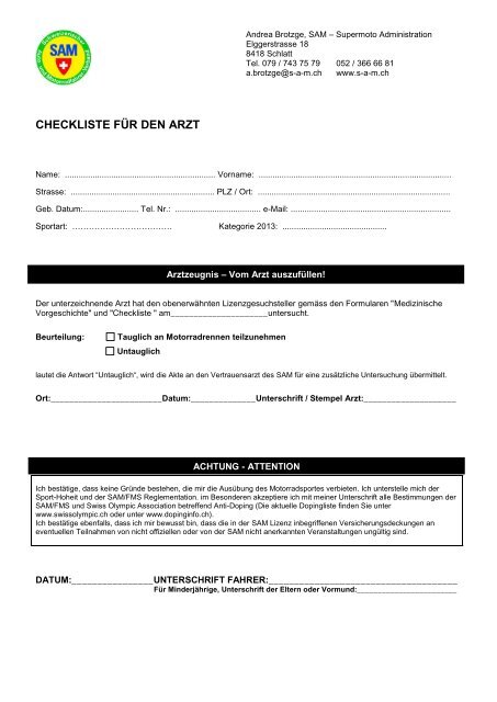 Checkliste fÃ¼r den Arzt Supermoto (PDF, 195kB) - SAM