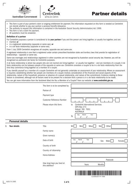 Partner details form - Department of Human Services