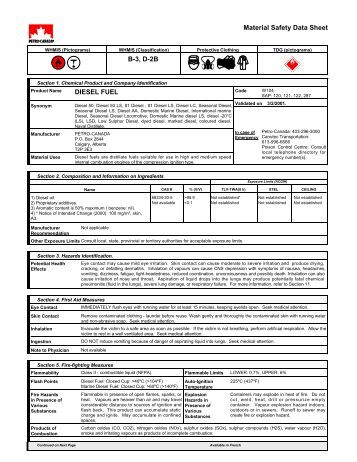MSDS SUMMARY SHEET NO. 2 DIESEL FUEL - PetroCard