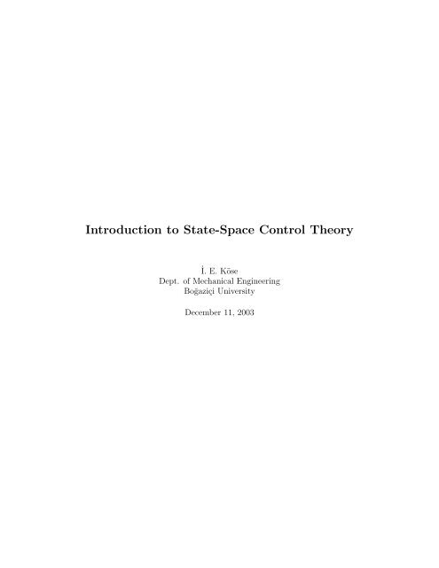 Introduction to State-Space Control Theory