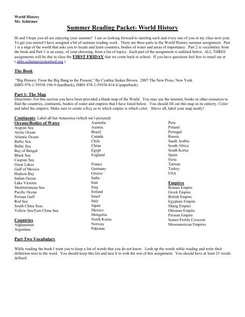Summer Reading Packet- World History