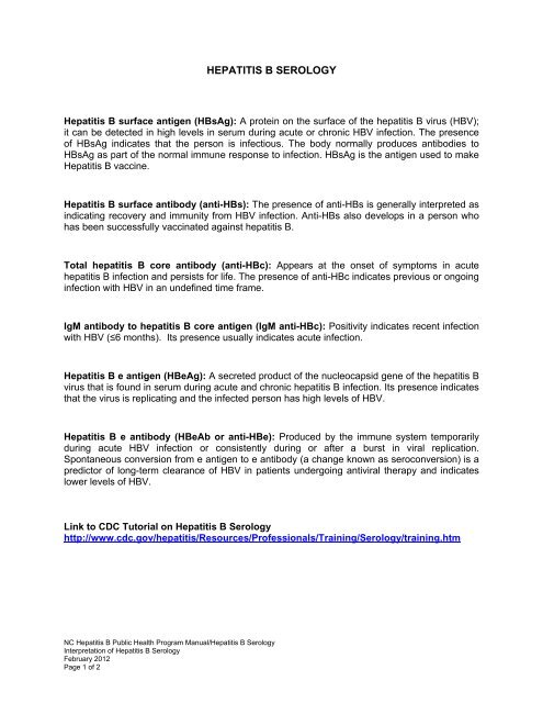 Interpretation of Hepatitis B Serology - Epi