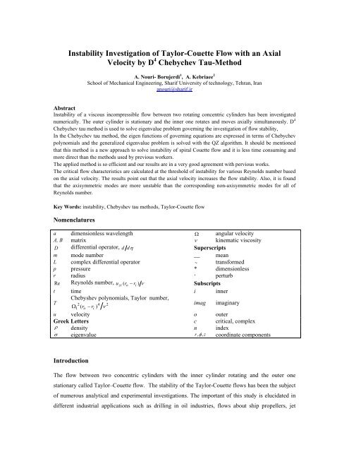 Instability Investigation of Taylor-Couette Flow with an Axial Velocity ...